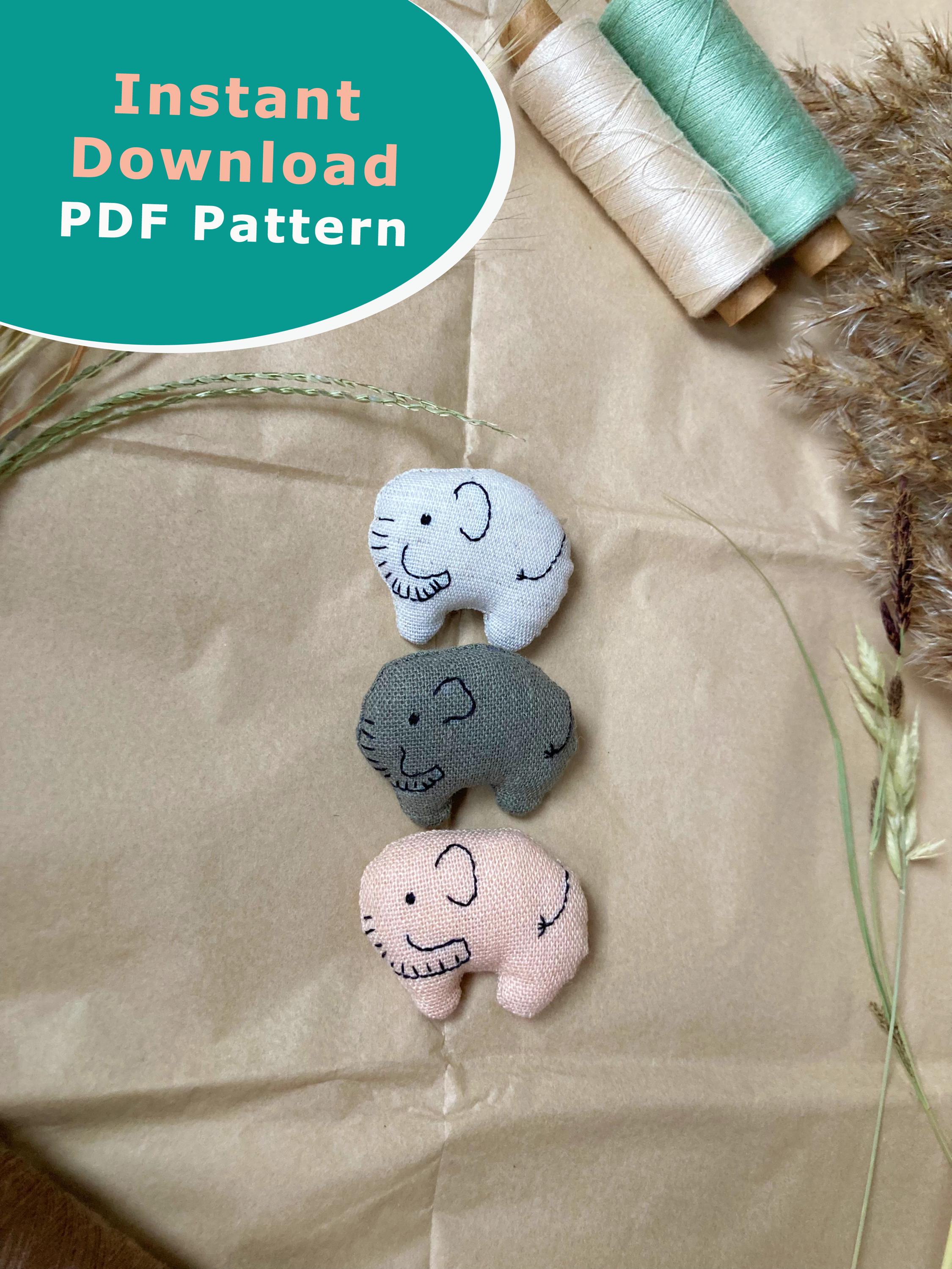 Elephant Sewing Pattern PDF | Stuffed Elephant & Mini Linen Mammoth Toy ...