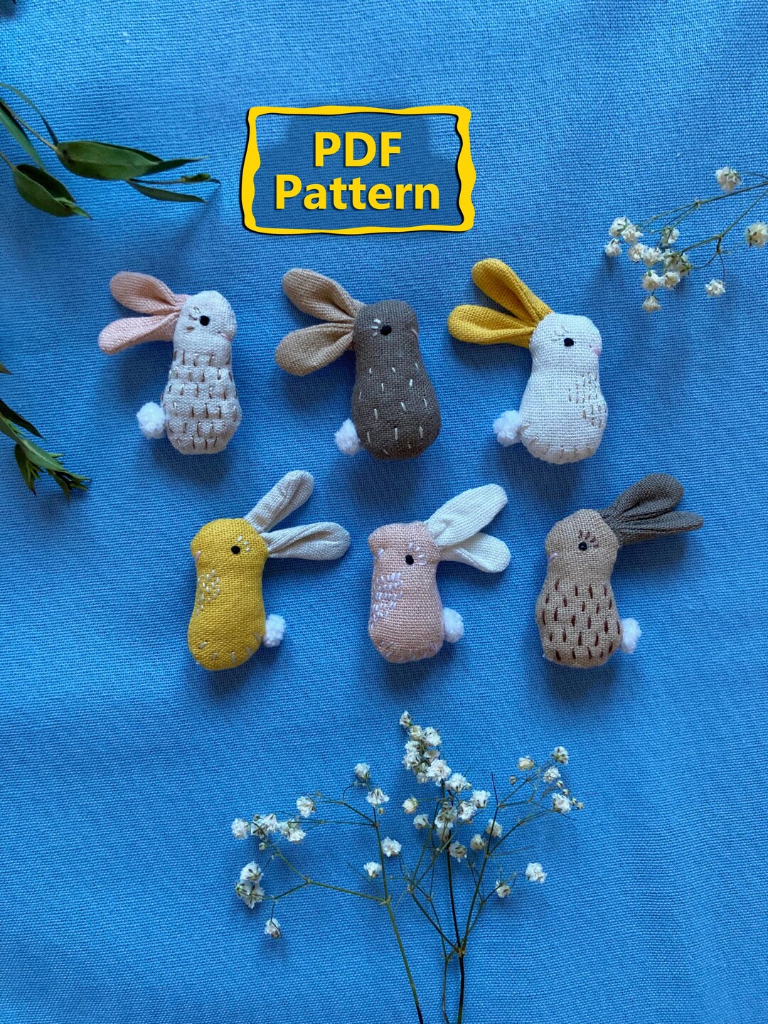 Mini Bunny Sewing Pattern PDF - Fabric Rabbit Brooch & Keychain ...