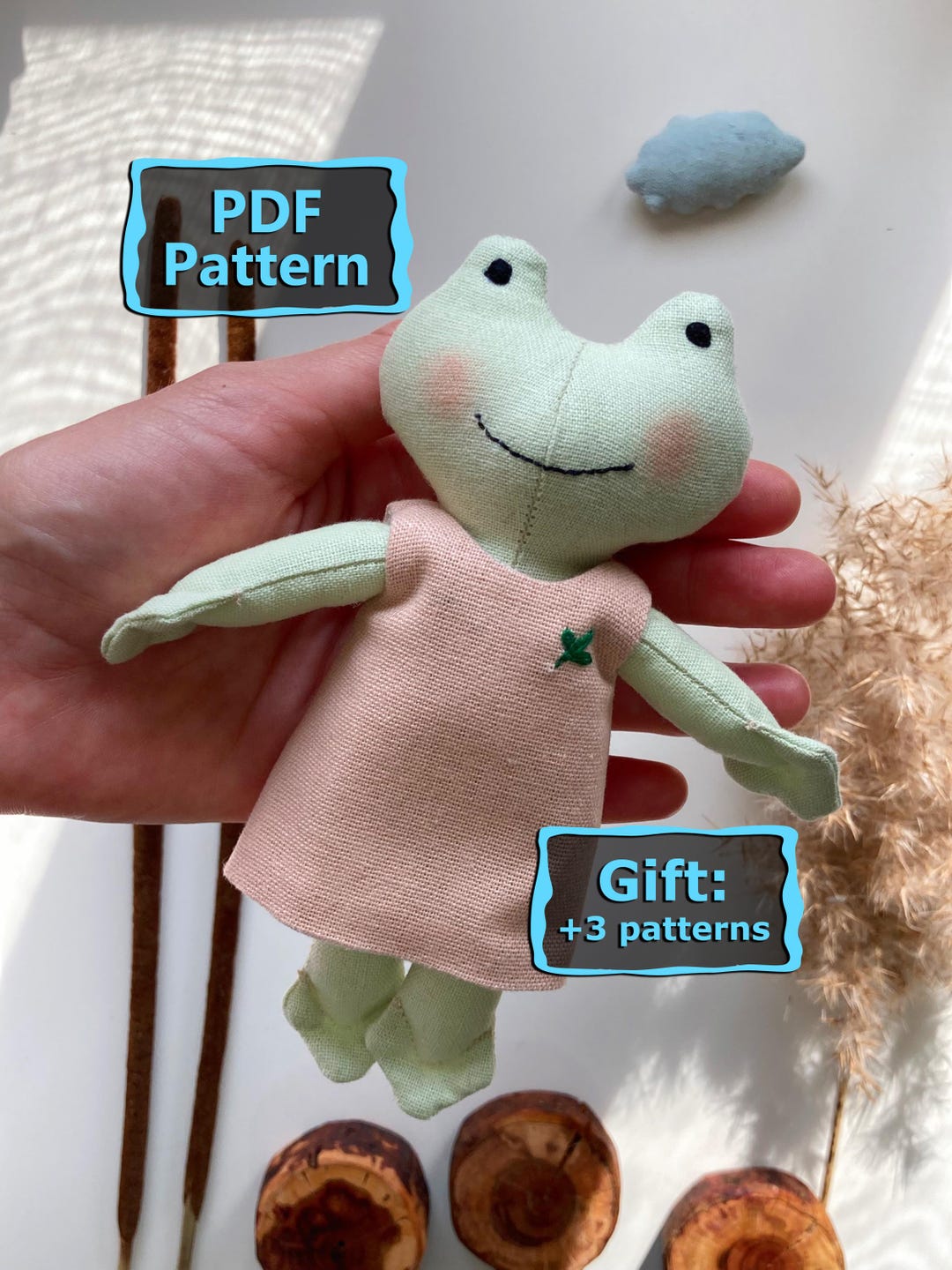 Fabric Frog Sewing Pattern PDF – 15 Cm / 6'' Froggy Doll Tutorial ...