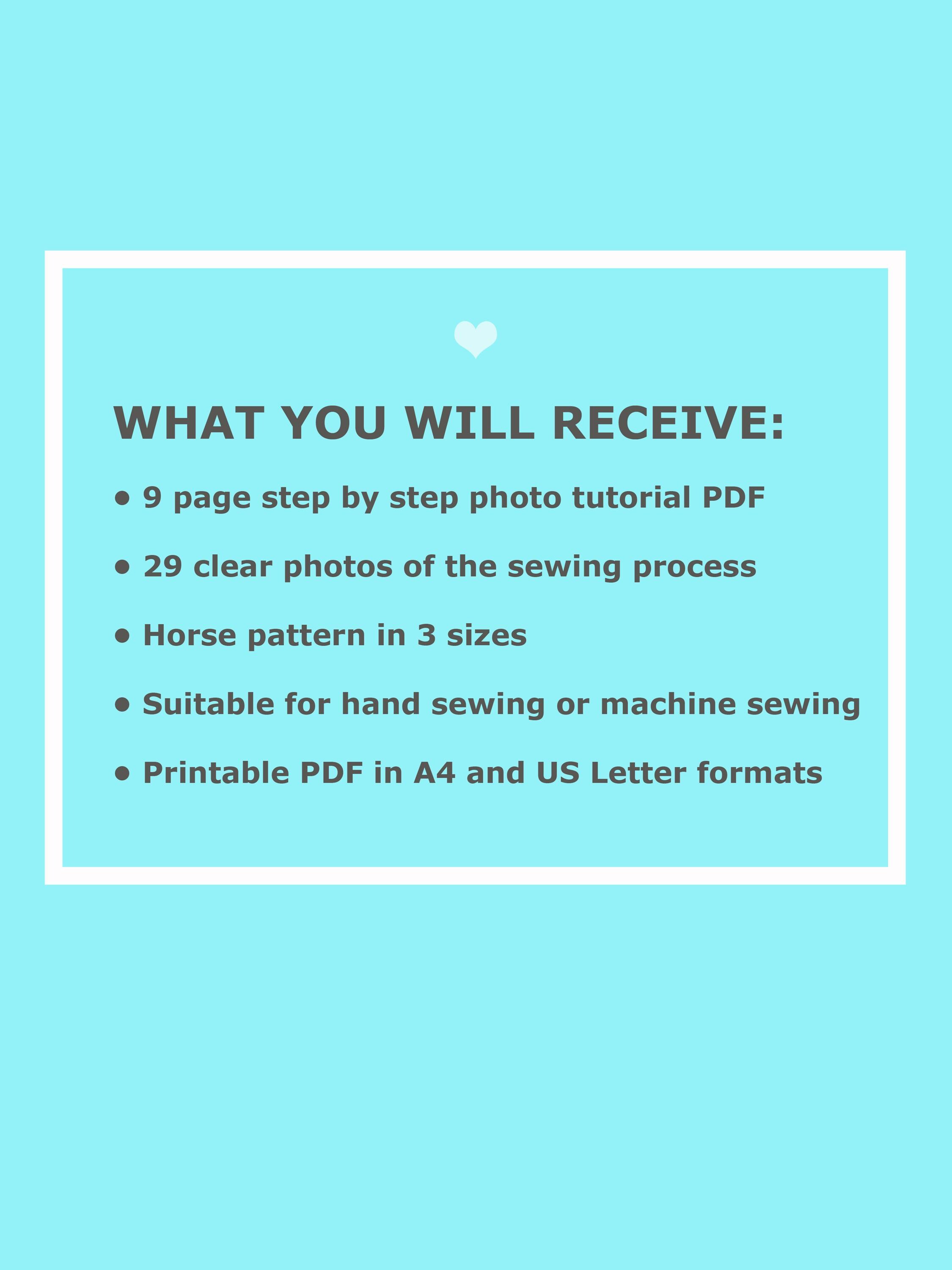 Horse Sewing Pattern PDF, Mini Stuffed Animal Toy, Fabric Brooch ...