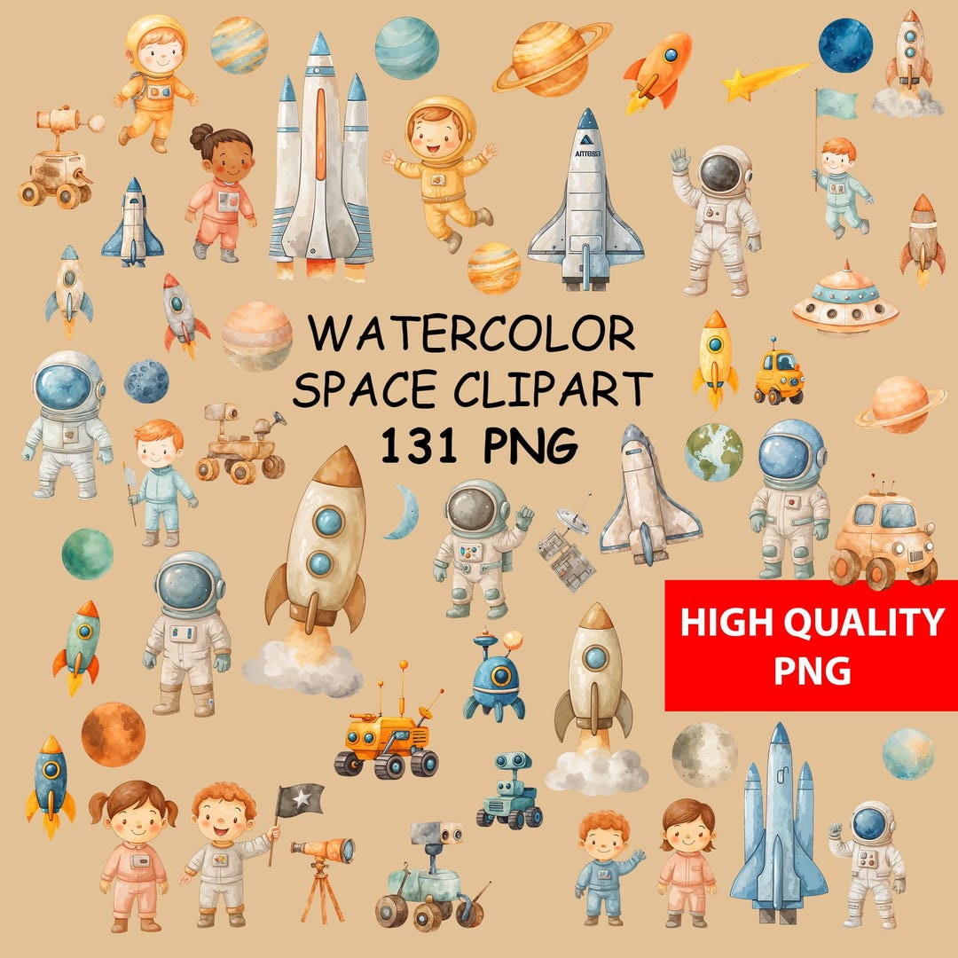 Watercolor Space Clipart Set: Planets, Astronauts, Ufos (131 PNG Files ...