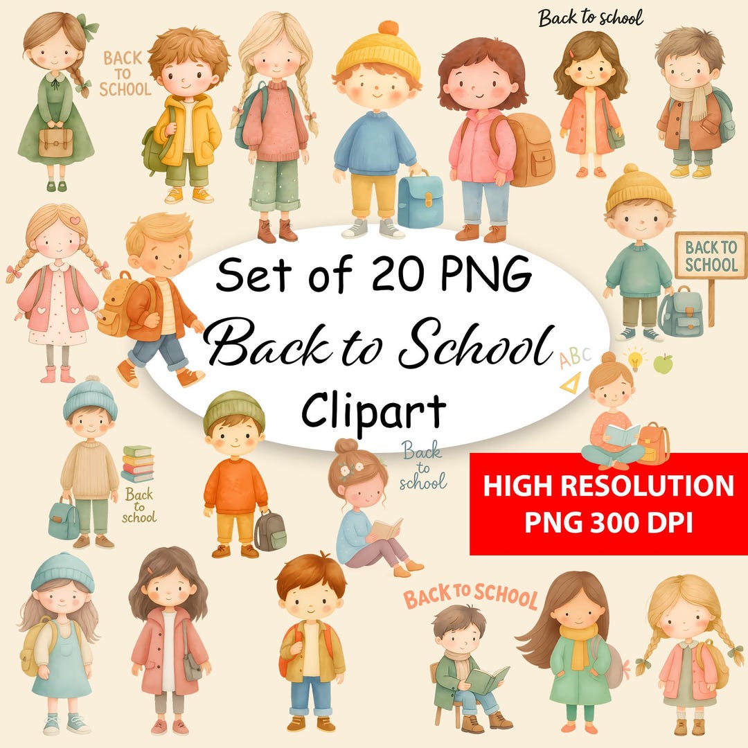 Cute School Kids Clipart | Back to School PNG | Student Illustrations ...
