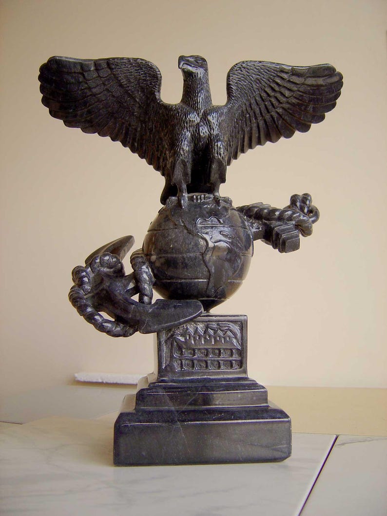 USMC Eagle Globe Anchor Sculpture, Hand-carved Marine Corps EGA Desk ...