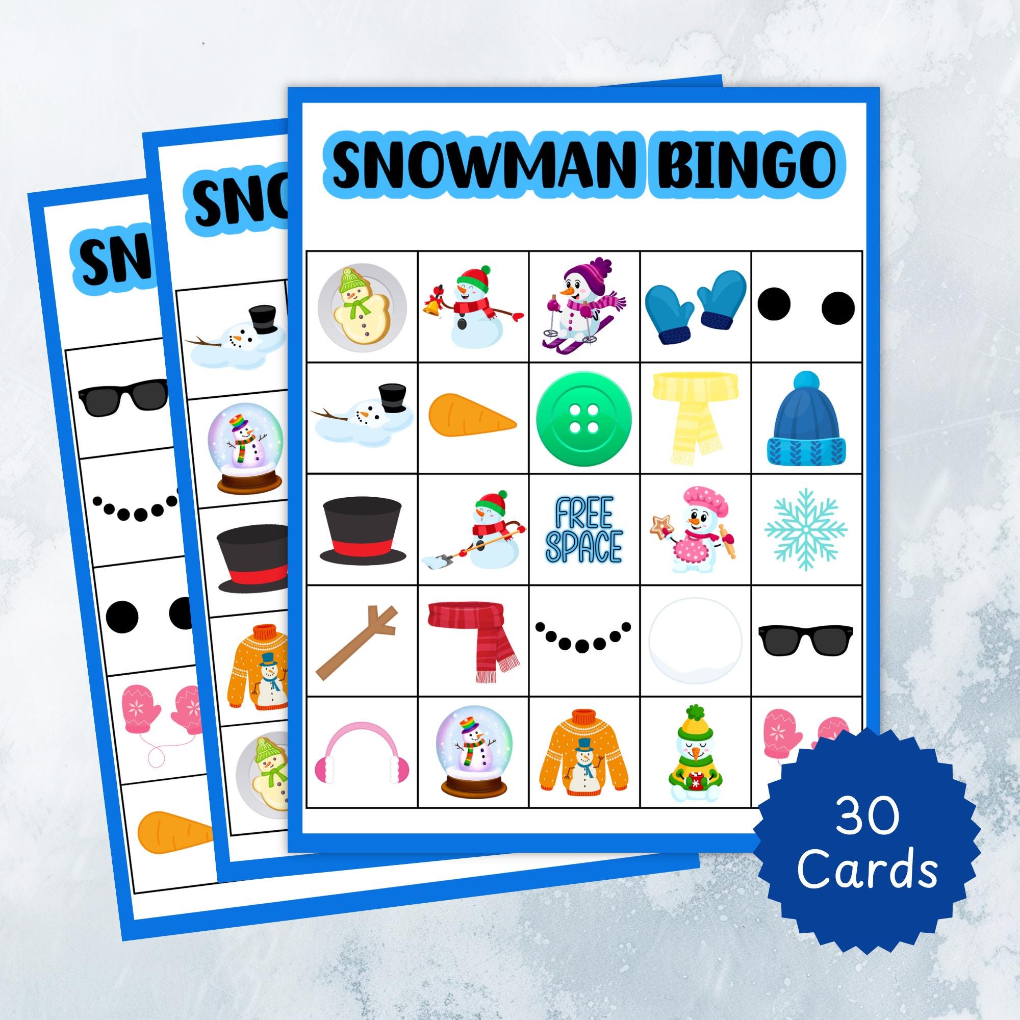 Snowman Bingo, Winter Bingo, 30 Winter Bingo Cards, Printable Games ...