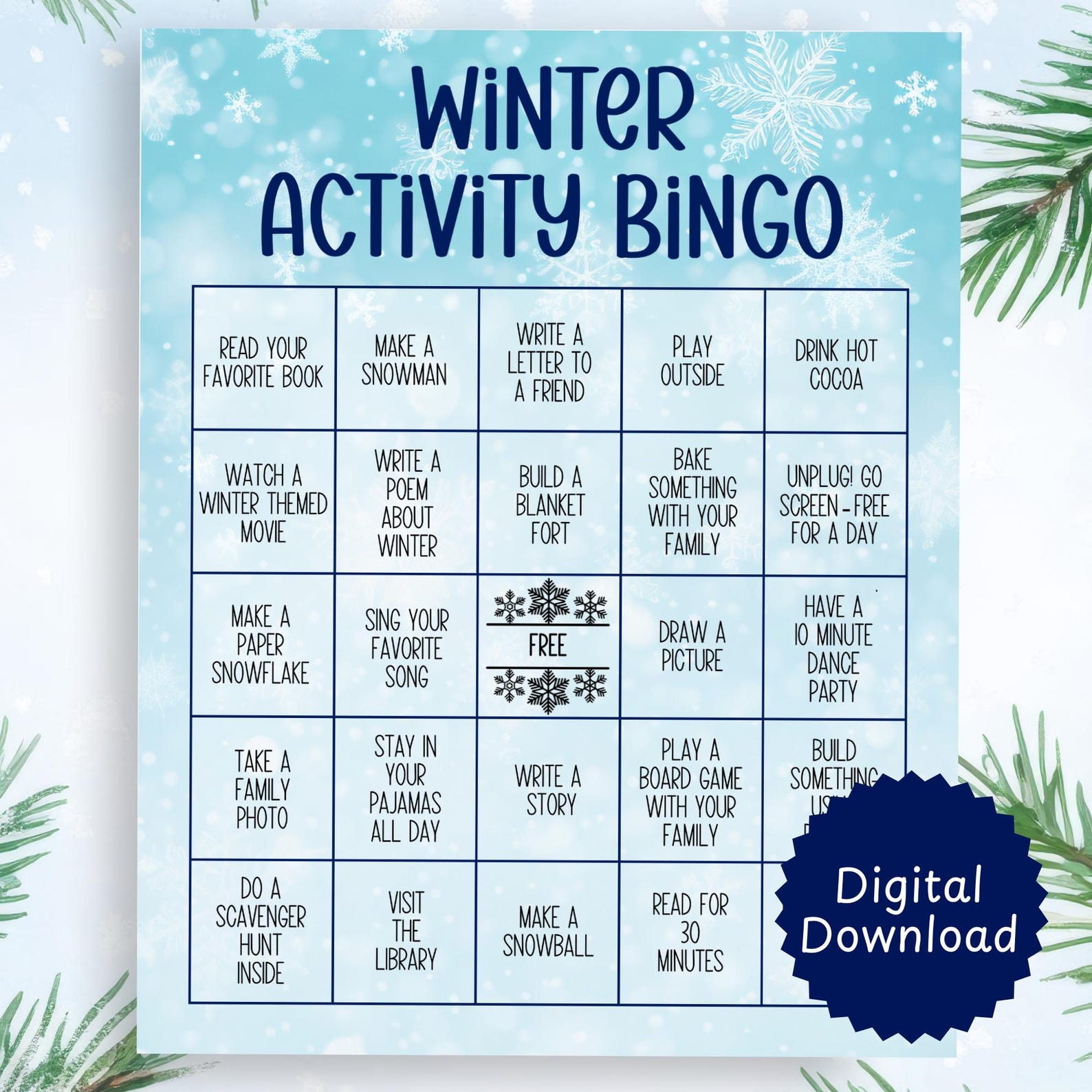 Winter Activity Bingo, Winter Break Bingo, Snow Day Activities, Winter ...