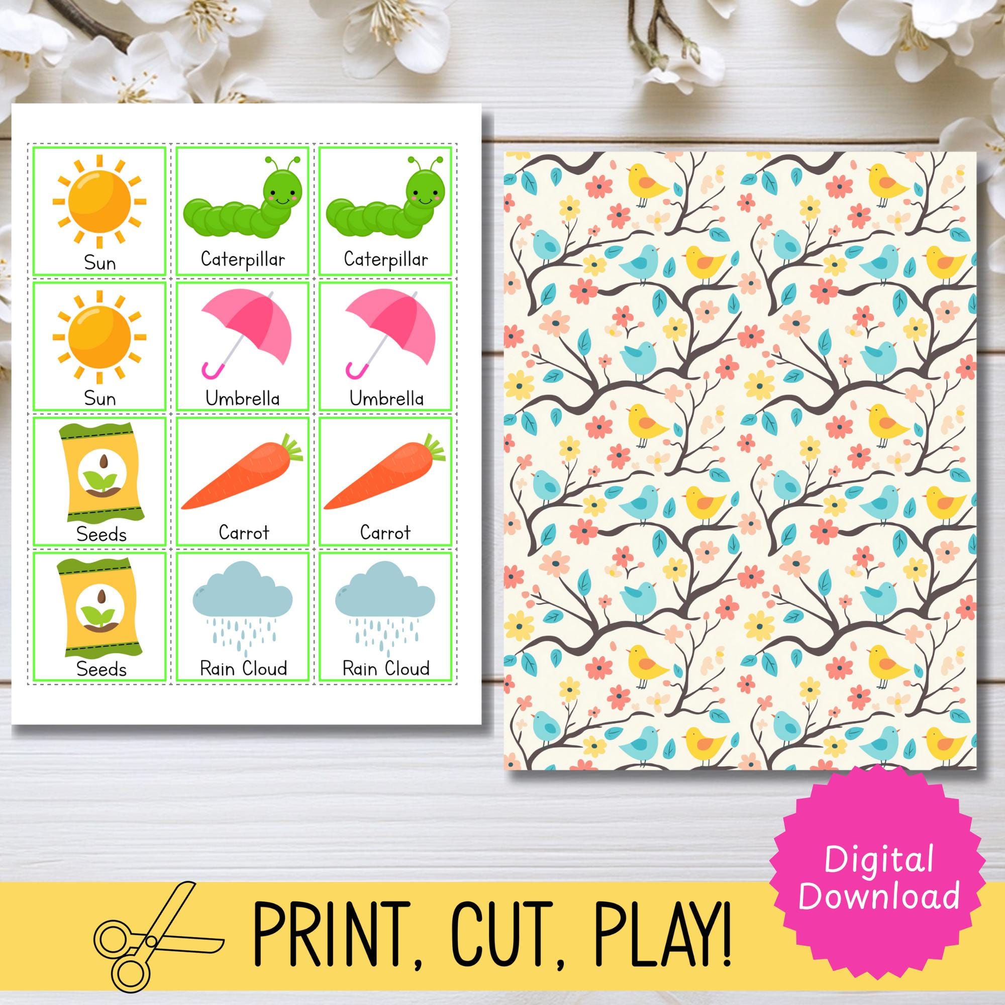 Spring Memory Game, Spring Matching Game, Memory Games for Kids, Spring ...