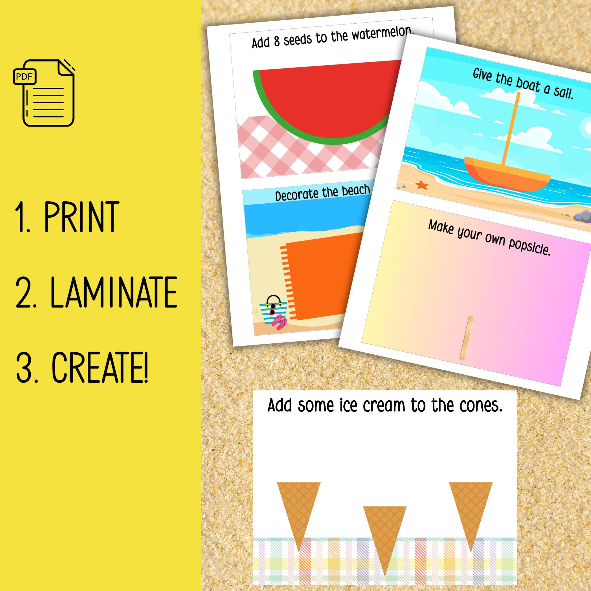 Summer Playdough Mats 7x5, Playdough Mats, Summer Printables, Beach ...