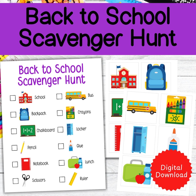 Back to School Scavenger Hunt, School Treasure Hunt, Printable ...