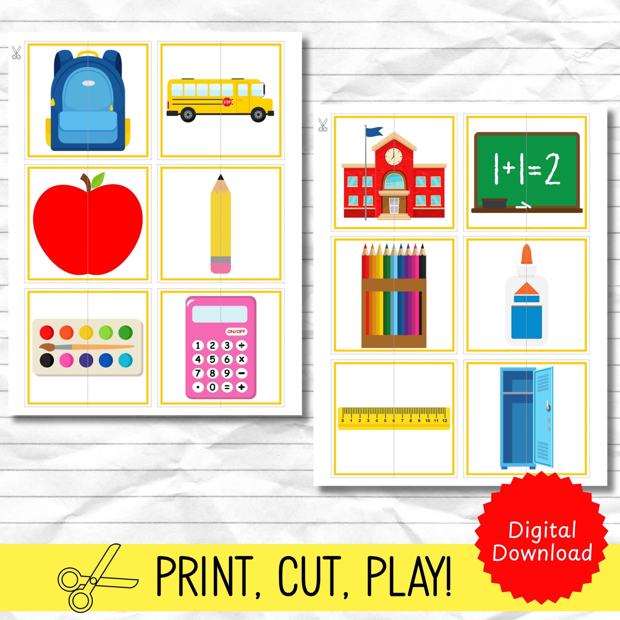 School Matching Puzzle Game, Back to School Matching Game, Puzzle Games ...