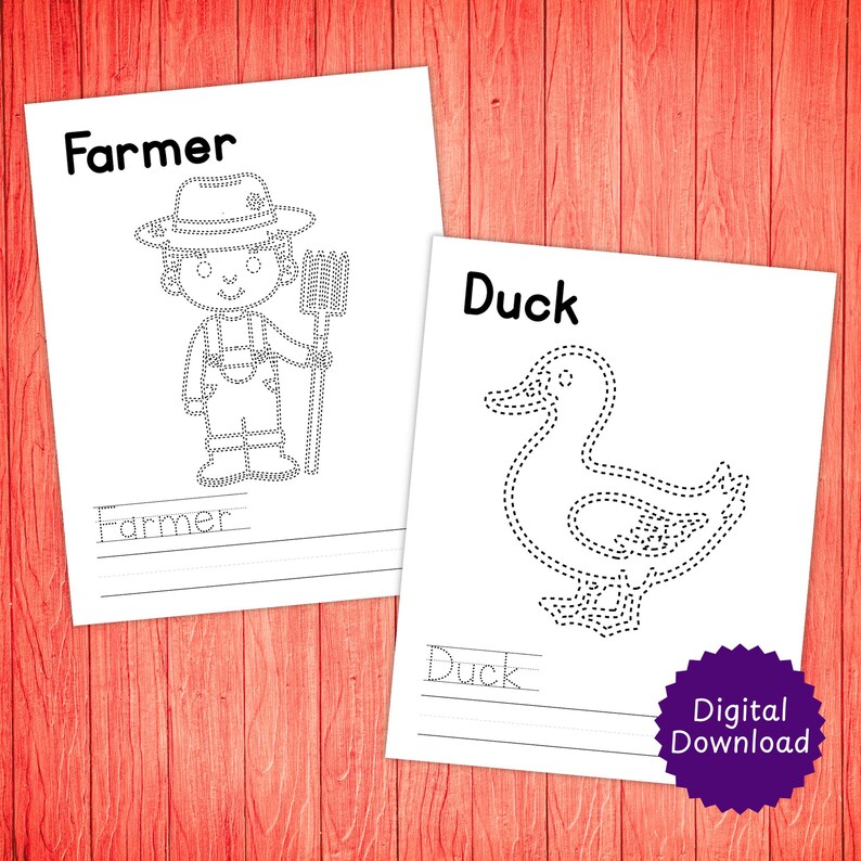 Farm Trace and Color Worksheets, Farm Coloring, Farm Vocabulary ...