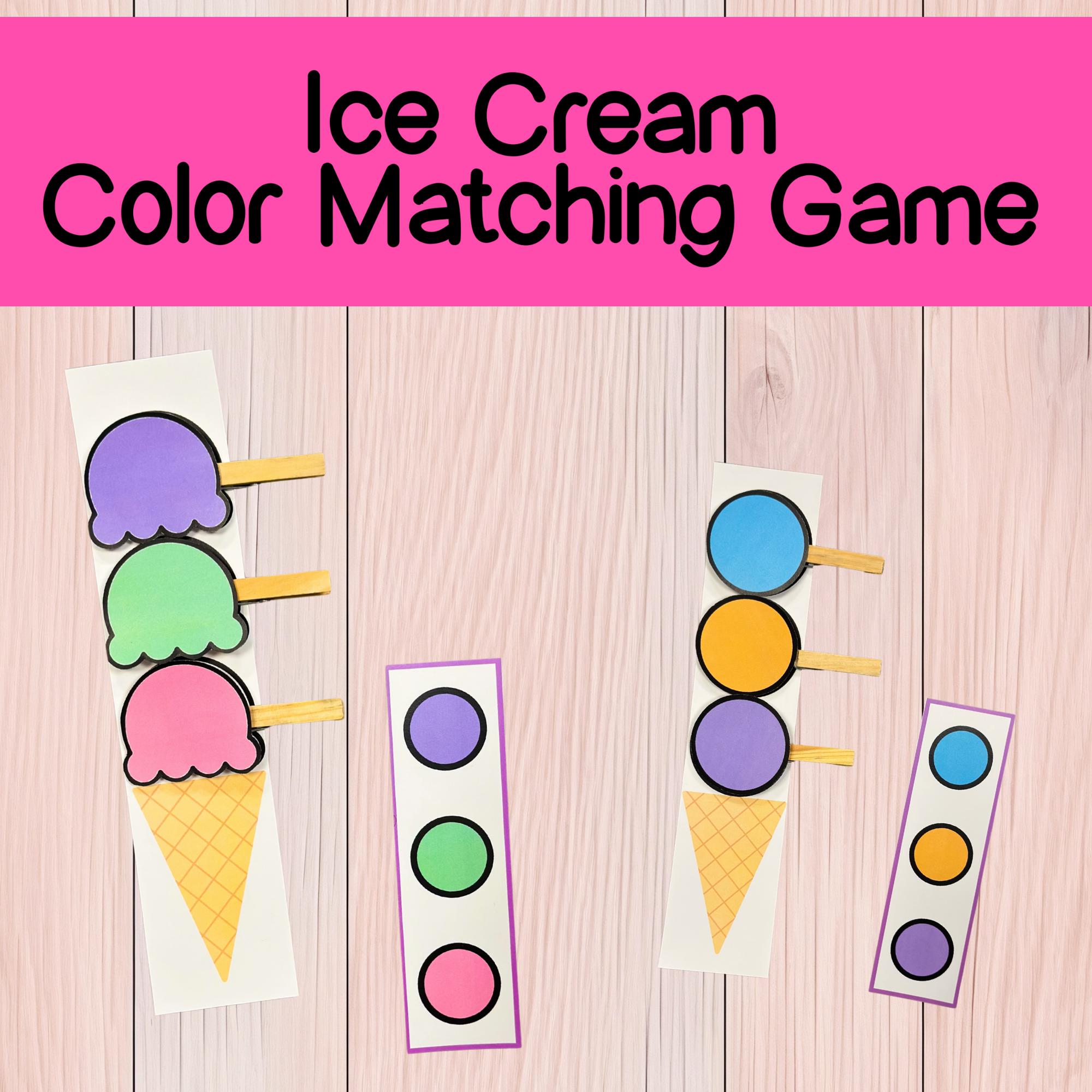 Ice Cream Color Matching Game, Color Matching Printables, Clip Cards ...