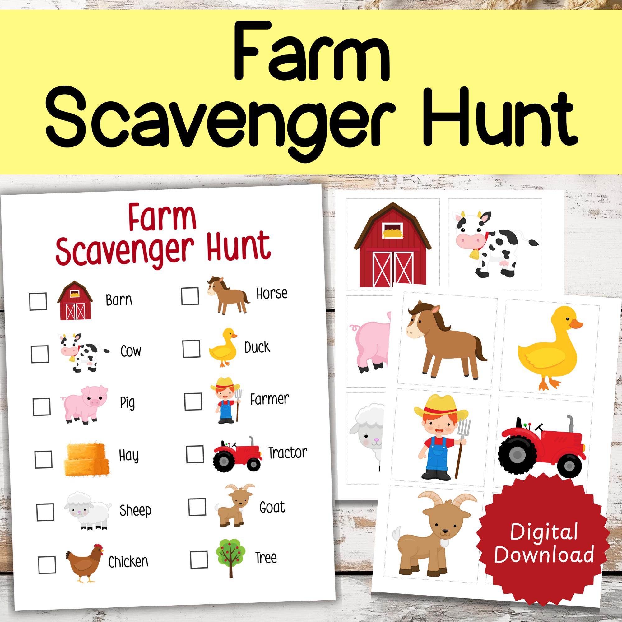 Farm Scavenger Hunt, Farm Animals Scavenger Hunt, Farm Games for Kids ...