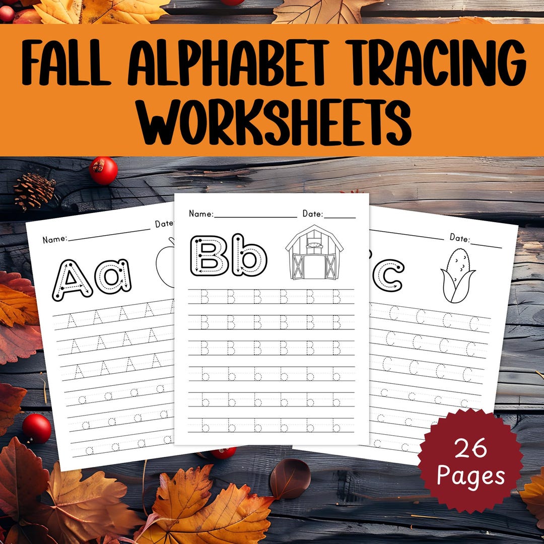 Fall Alphabet Tracing Worksheets, Autumn Alphabet Tracing, Letter ...