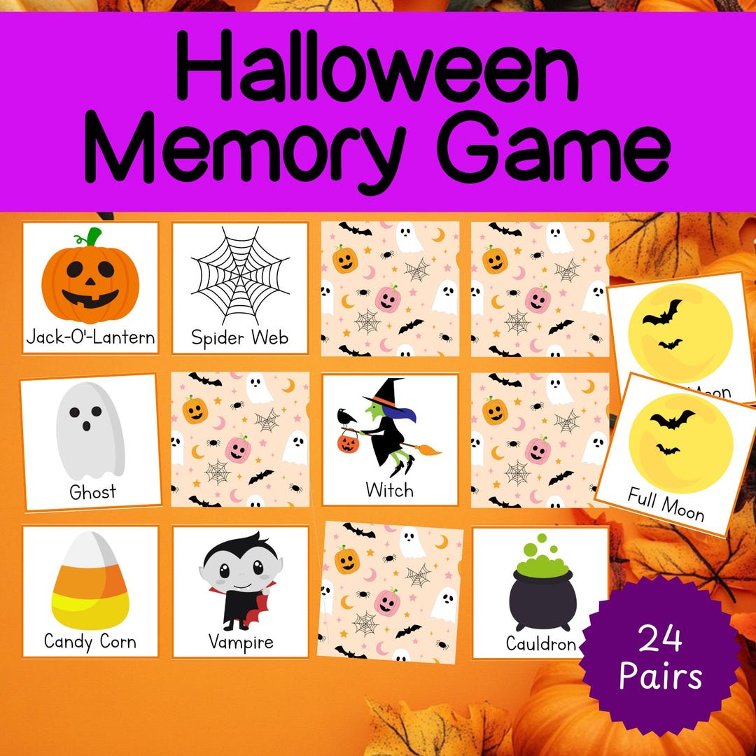 Halloween Memory Game, Halloween Matching Game, Memory Games for Kids ...