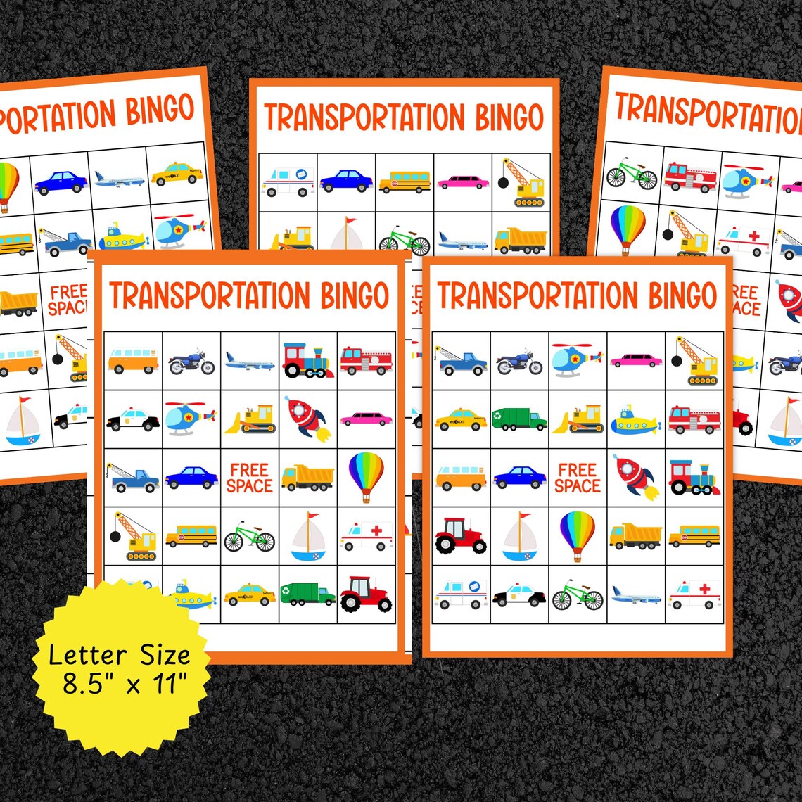 Transportation Bingo, Vehicle Bingo, Printable Bingo, Printable Games ...
