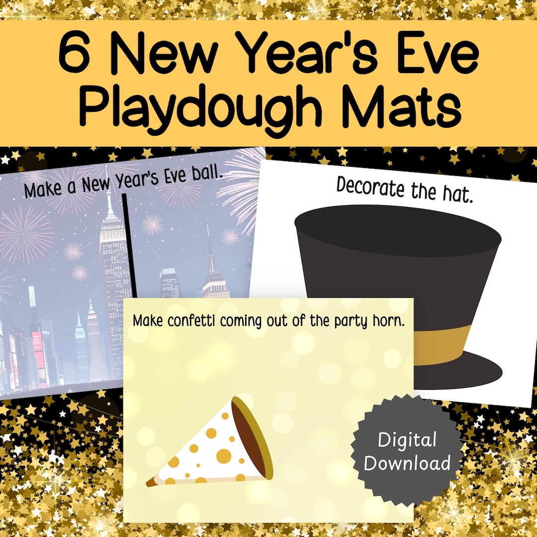 New Year's Eve Playdough Mats, Winter Playdough Mats, New Years ...