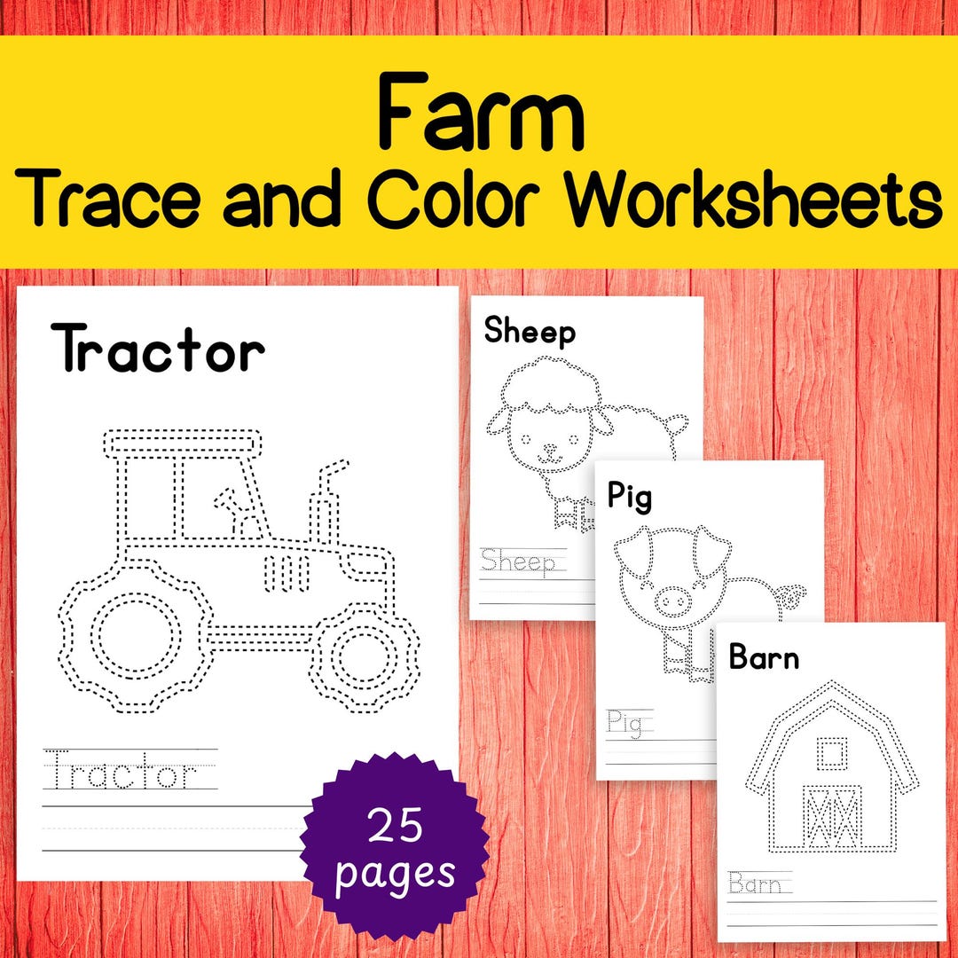 Farm Trace and Color Worksheets, Farm Coloring, Farm Vocabulary ...
