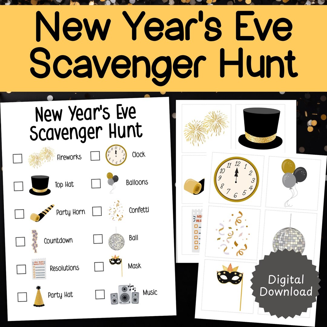 New Year's Eve Scavenger Hunt, New Year's Treasure Hunt, Printable ...
