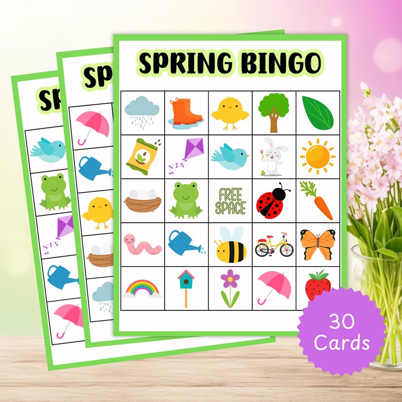 Spring Bingo, Springtime Bingo, 30 Spring Bingo Cards, Printable Games ...