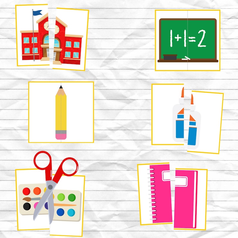 School Matching Puzzle Game, Back to School Matching Game, Puzzle Games ...