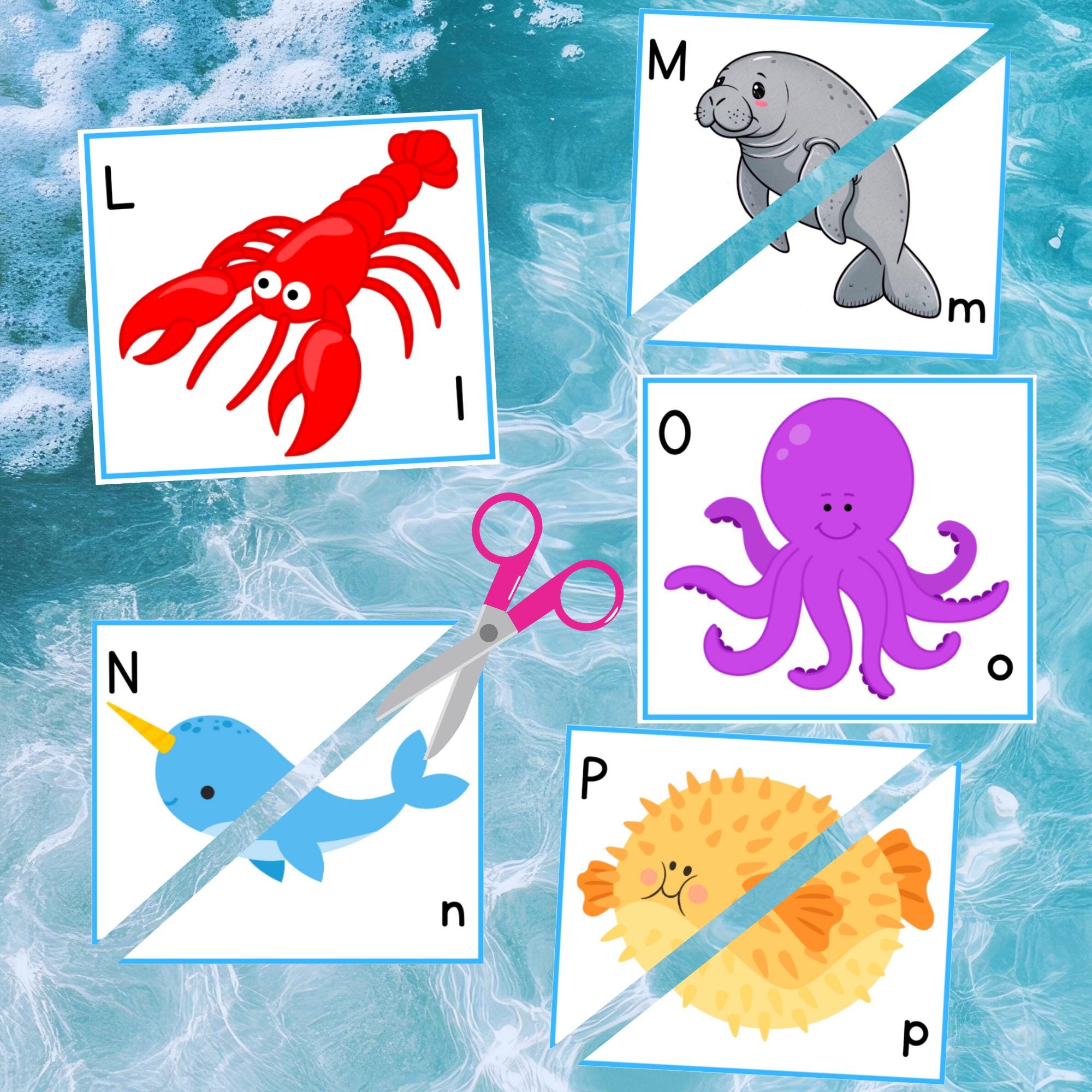 Sea Life Alphabet Matching Cards, Ocean Alphabet Cards, Alphabet Games ...