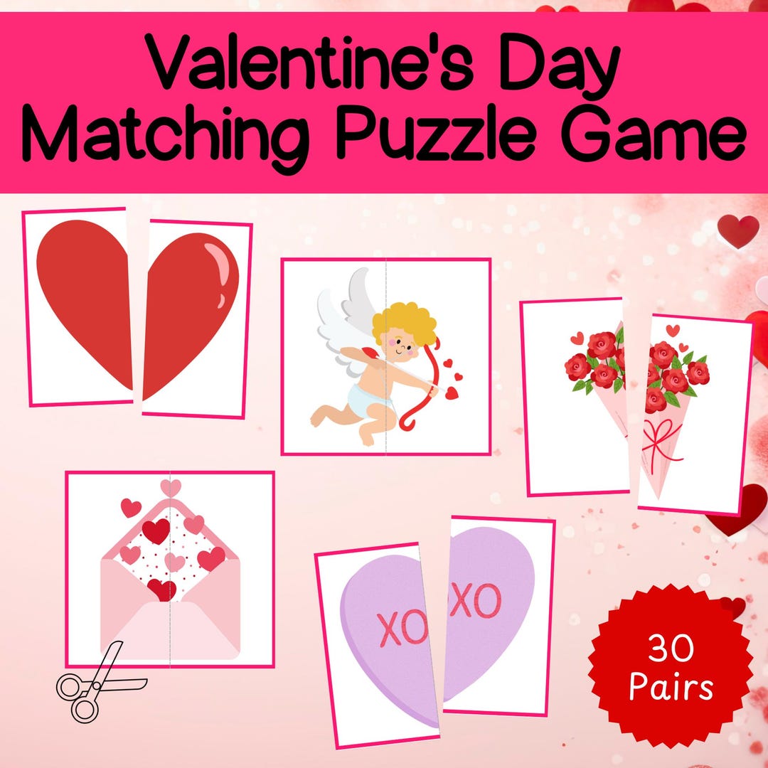Valentine's Day Matching Puzzle Game, Valentine Matching Game ...