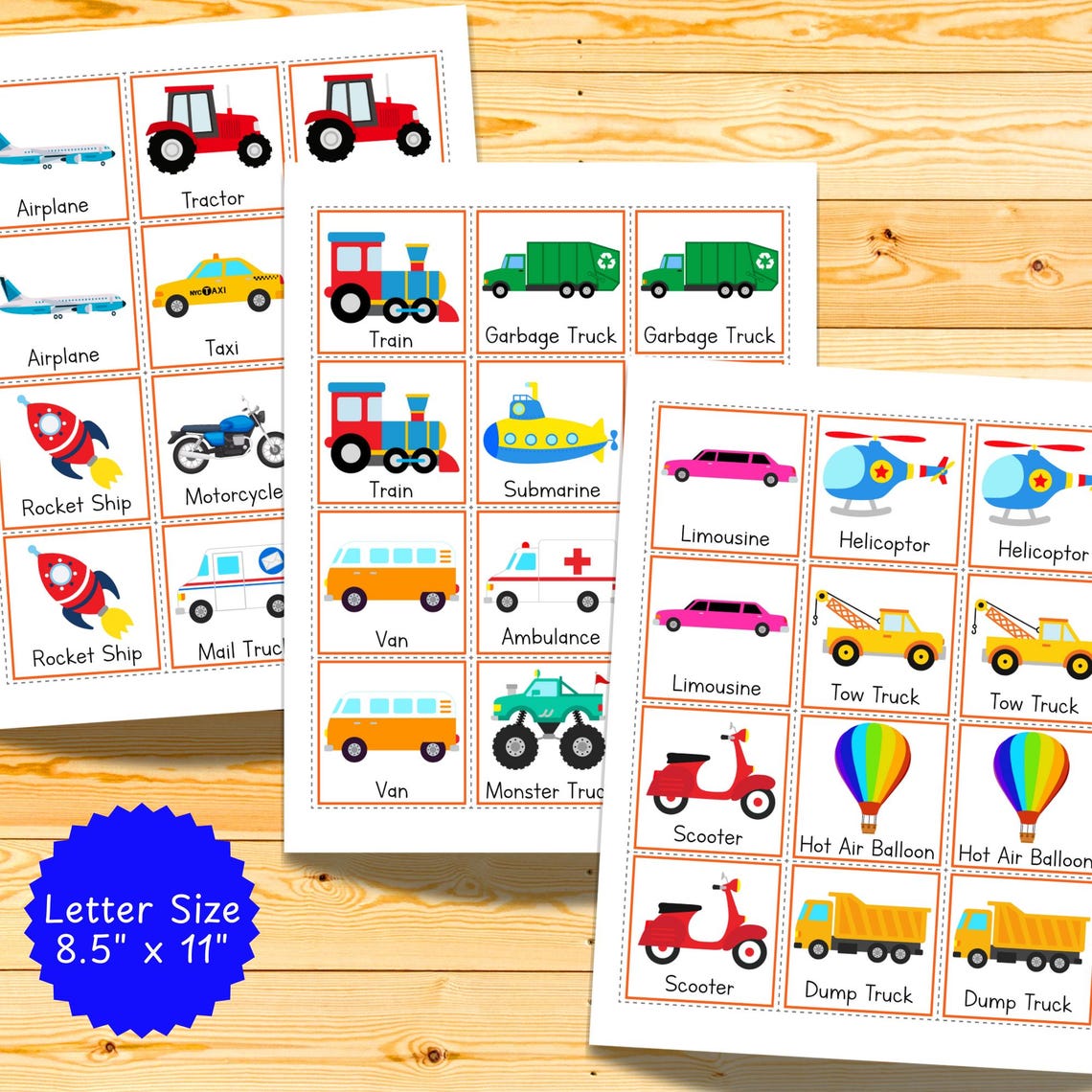 Transportation Memory Game, Vehicle Matching Game, Memory Games for ...