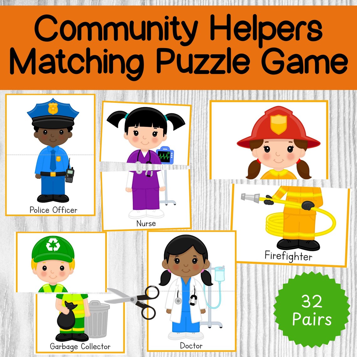 Community Helpers Matching Puzzle Game, Community Helpers Matching Game ...