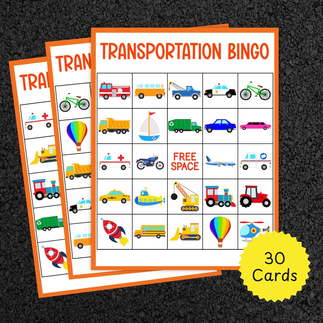 Transportation Bingo, Vehicle Bingo, Printable Bingo, Printable Games ...