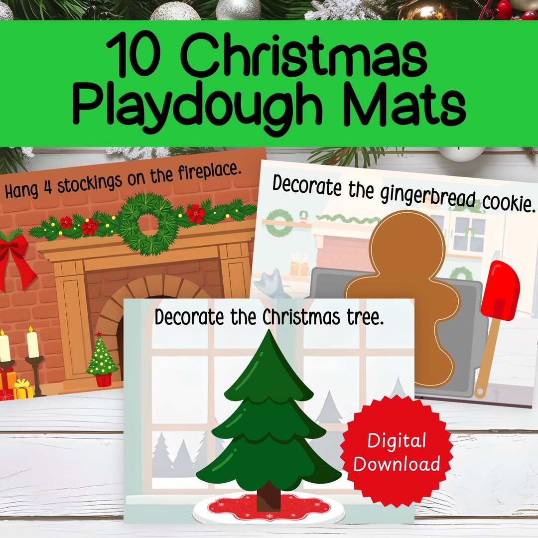 Christmas Playdough Mats, Printable Holiday Activity, Preschool, Winter ...