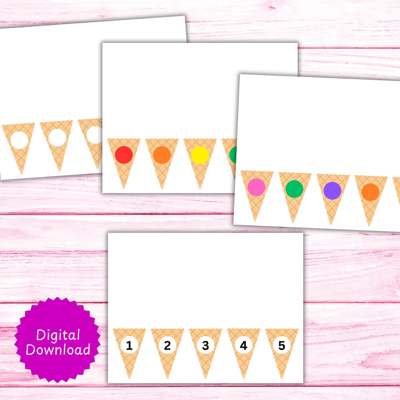 Ice Cream Color Matching and Counting Mats, Ice Cream Sensory Bags ...