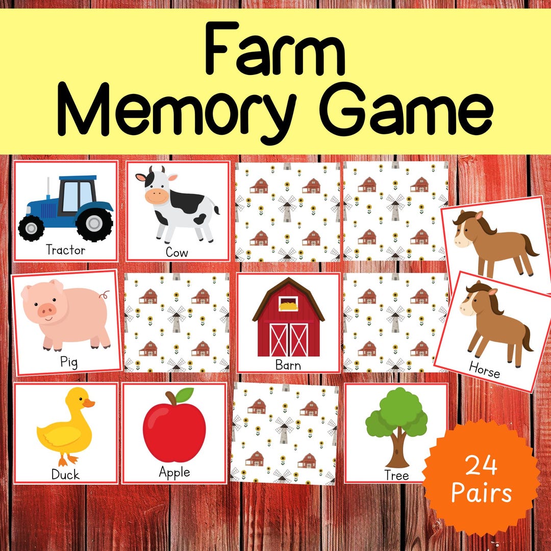 Farm Memory Game, Farm Matching Game, Memory Games for Kids, Farm ...