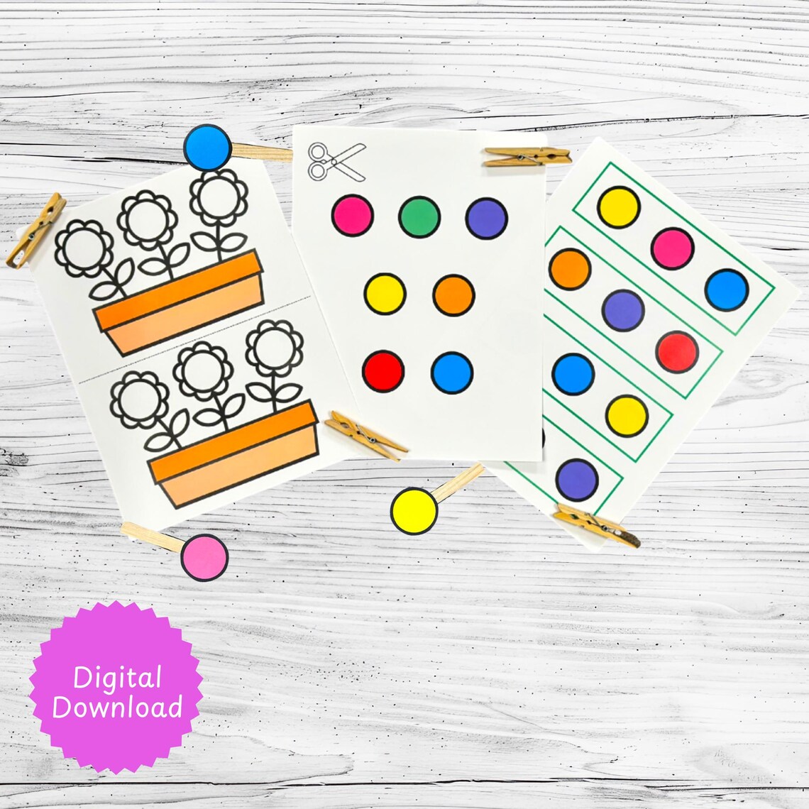 Fine Motor Color Matching Flowers Game, Color Matching Printables, Clip ...