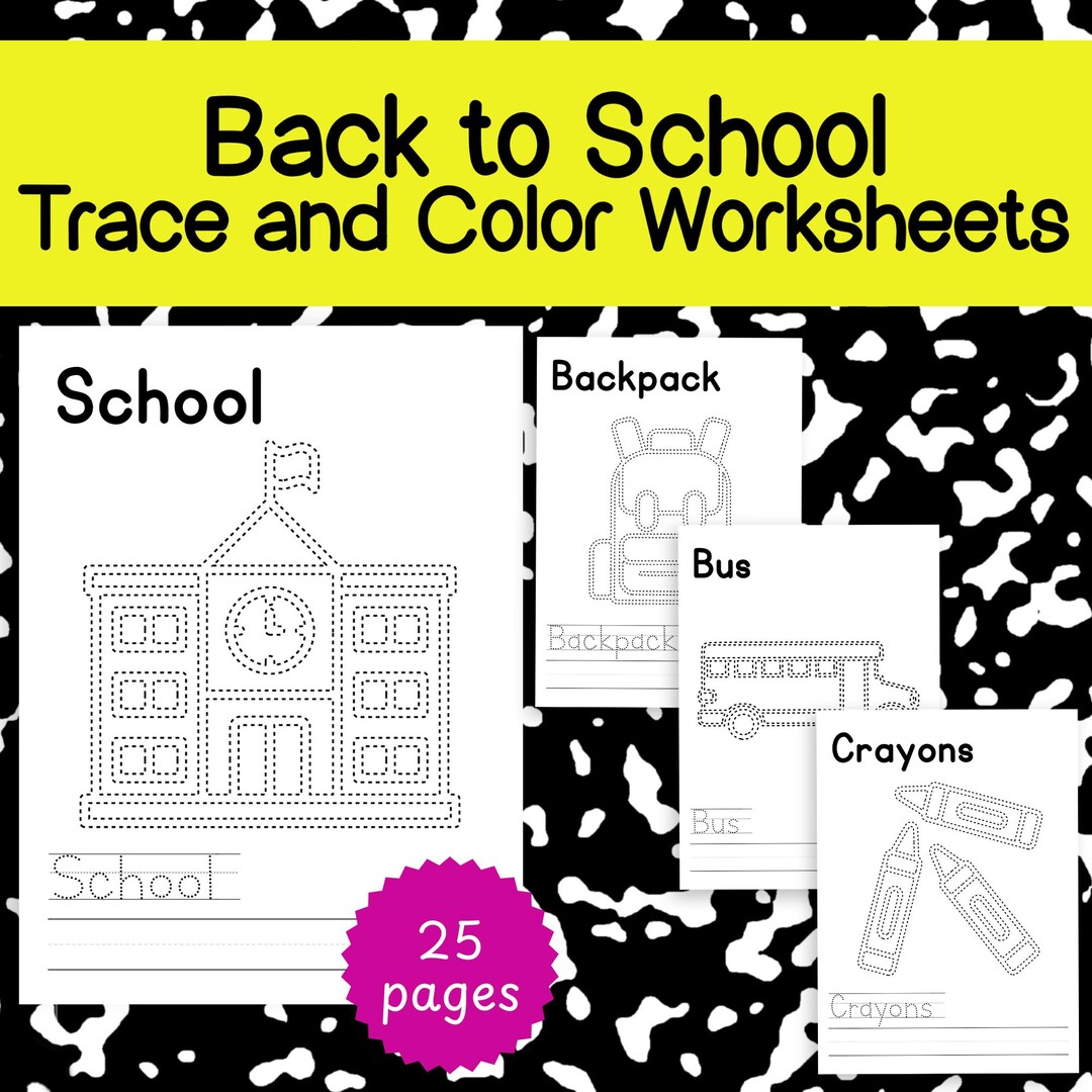 Back to School Trace and Color Worksheets, School Coloring, School ...