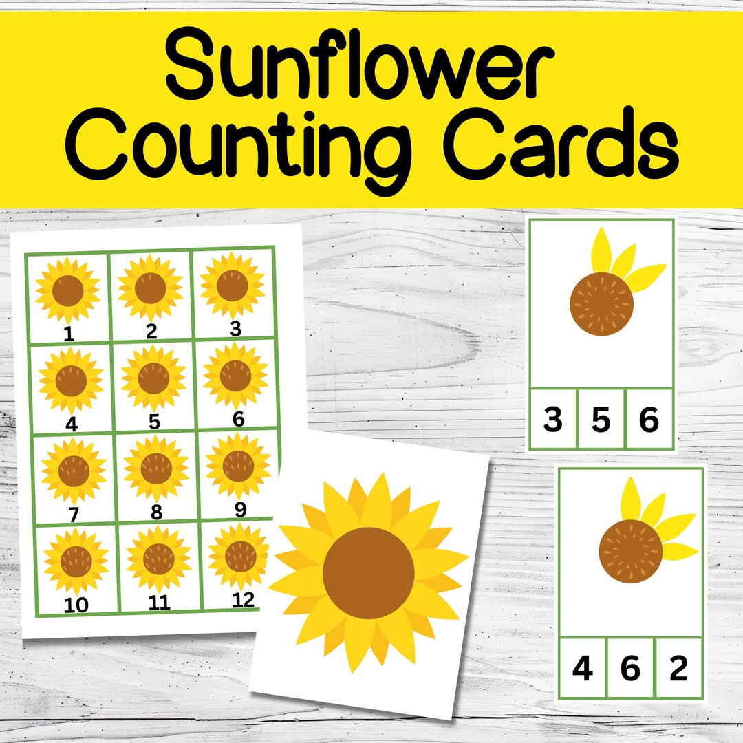 Sunflower Counting Cards, Sunflower Counting, Sunflower Clip Cards ...