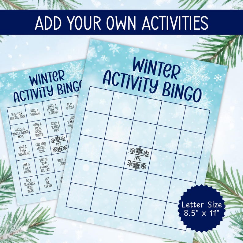 Winter Activity Bingo, Winter Break Bingo, Snow Day Activities, Winter ...