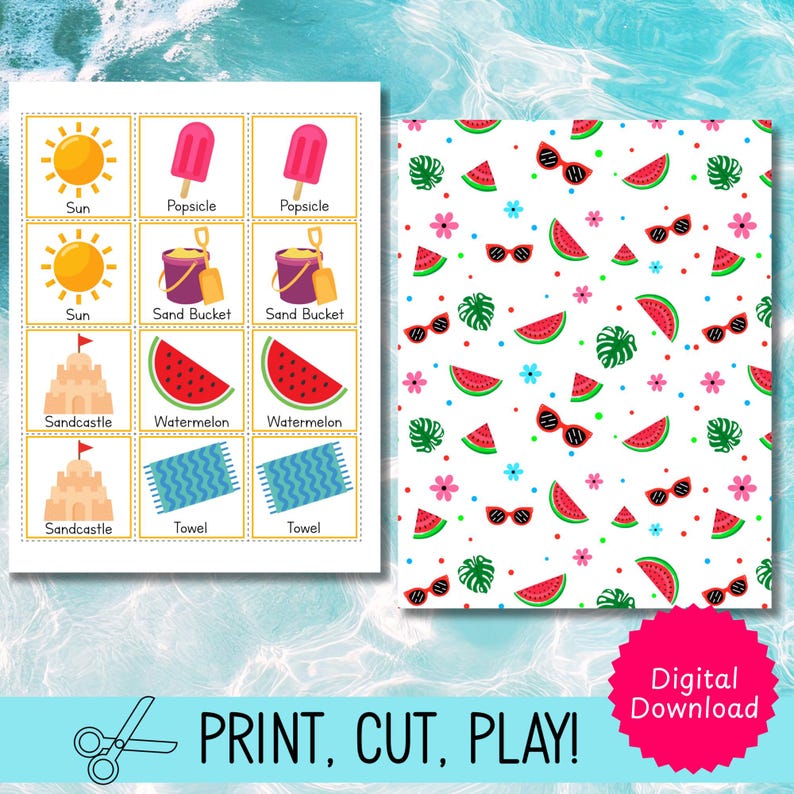 Summer Memory Game, Summer Matching Game, Memory Games for Kids, Beach ...