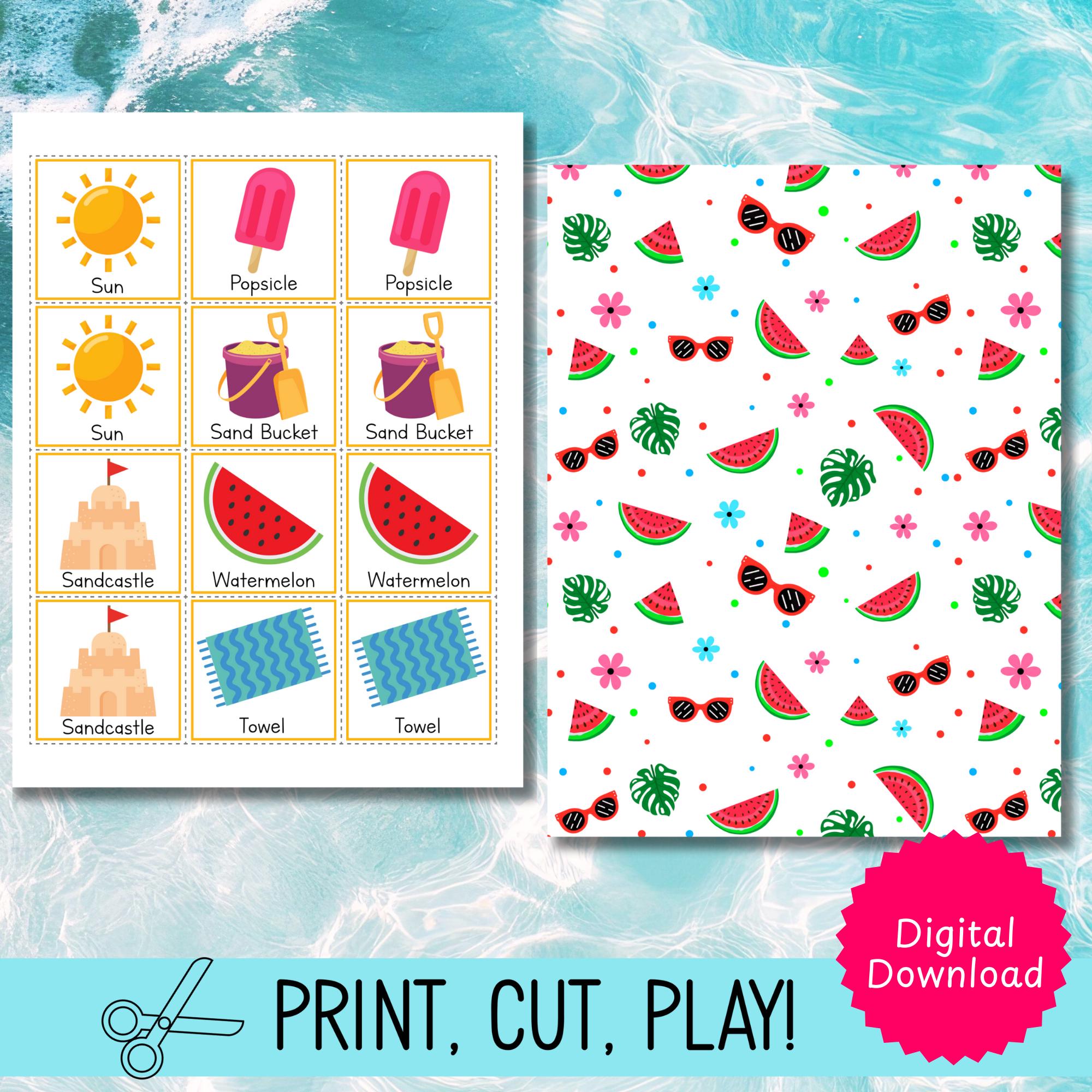 Summer Memory Game, Summer Matching Game, Memory Games for Kids, Beach ...