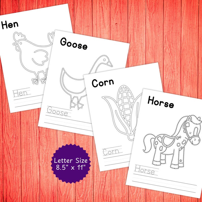 Farm Trace and Color Worksheets, Farm Coloring, Farm Vocabulary ...