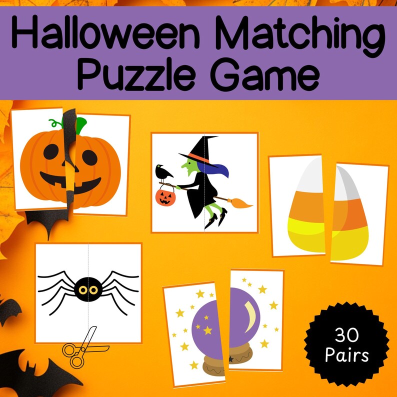 Halloween Matching Puzzle Game, Halloween Matching Game, Halloween ...