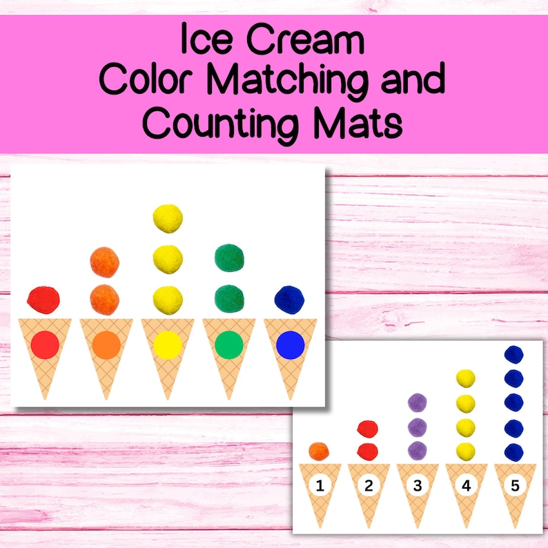 Ice Cream Color Matching and Counting Mats, Ice Cream Sensory Bags ...