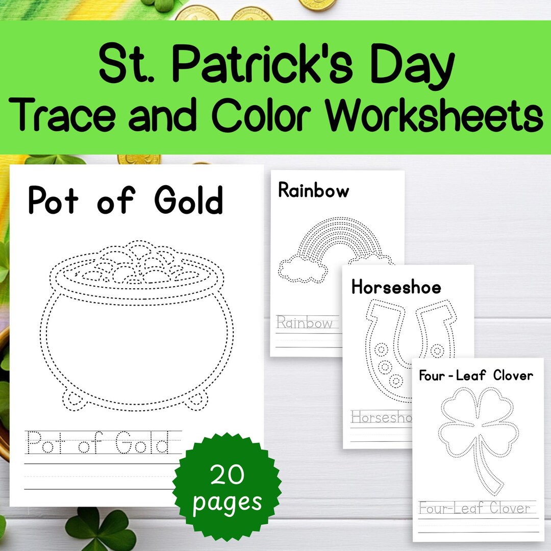 St. Patrick's Day Trace and Color Worksheets, St. Patrick's Day ...