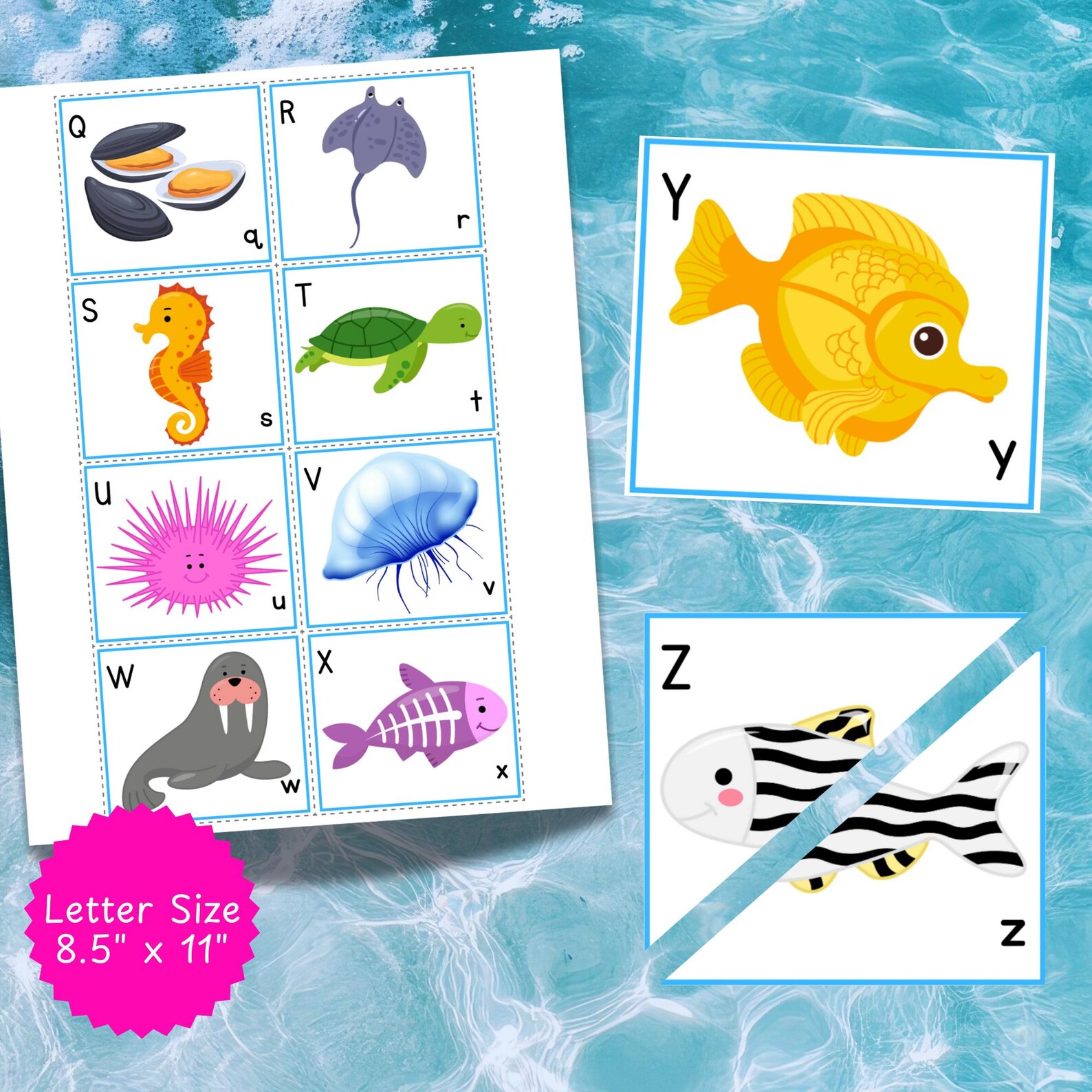 Sea Life Alphabet Matching Cards, Ocean Alphabet Cards, Alphabet Games ...