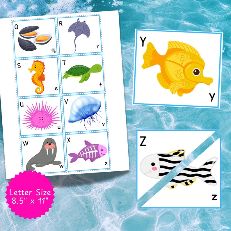 Sea Life Alphabet Matching Cards, Ocean Alphabet Cards, Alphabet Games ...