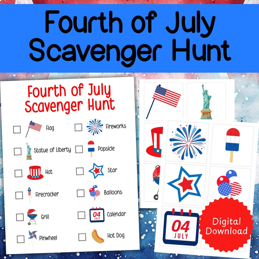 Fourth of July Scavenger Hunt, Fourth of July Treasure Hunt, Printable ...