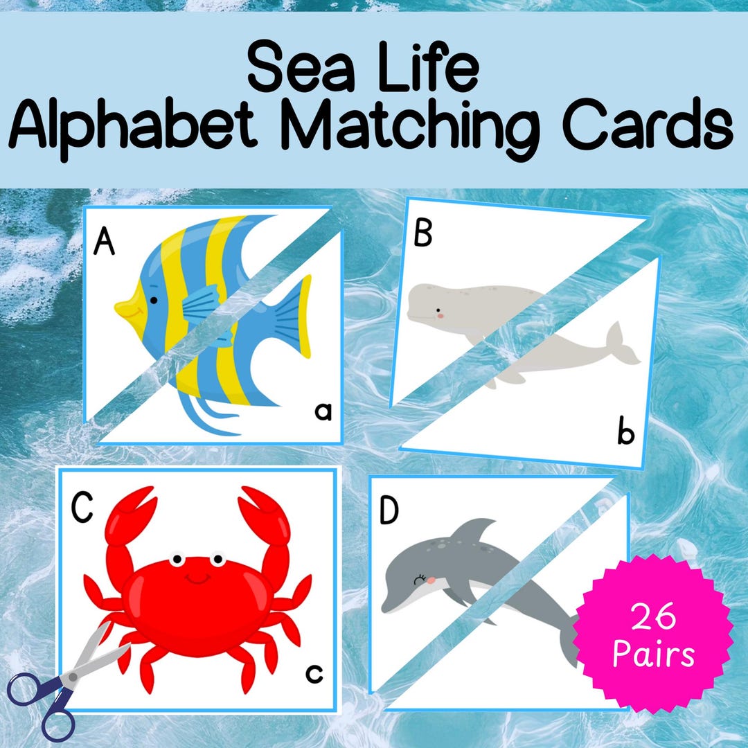 Sea Life Alphabet Matching Cards, Ocean Alphabet Cards, Alphabet Games ...