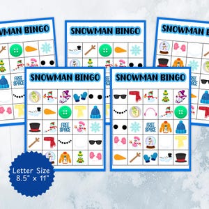 Snowman Bingo, Winter Bingo, 30 Winter Bingo Cards, Printable Games ...