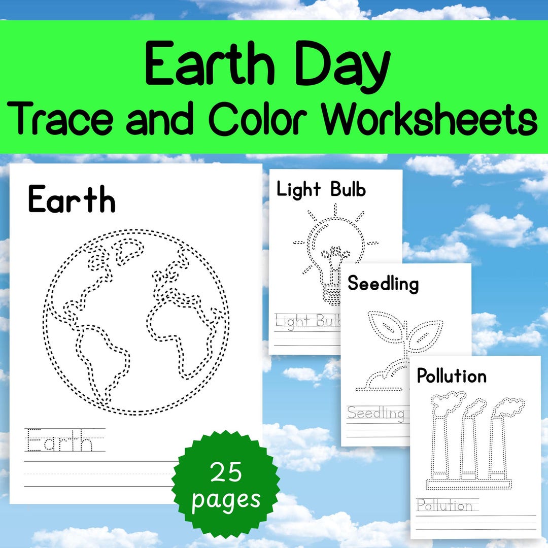 Earth Day Trace and Color Worksheets, Earth Day Coloring, Earth Day ...
