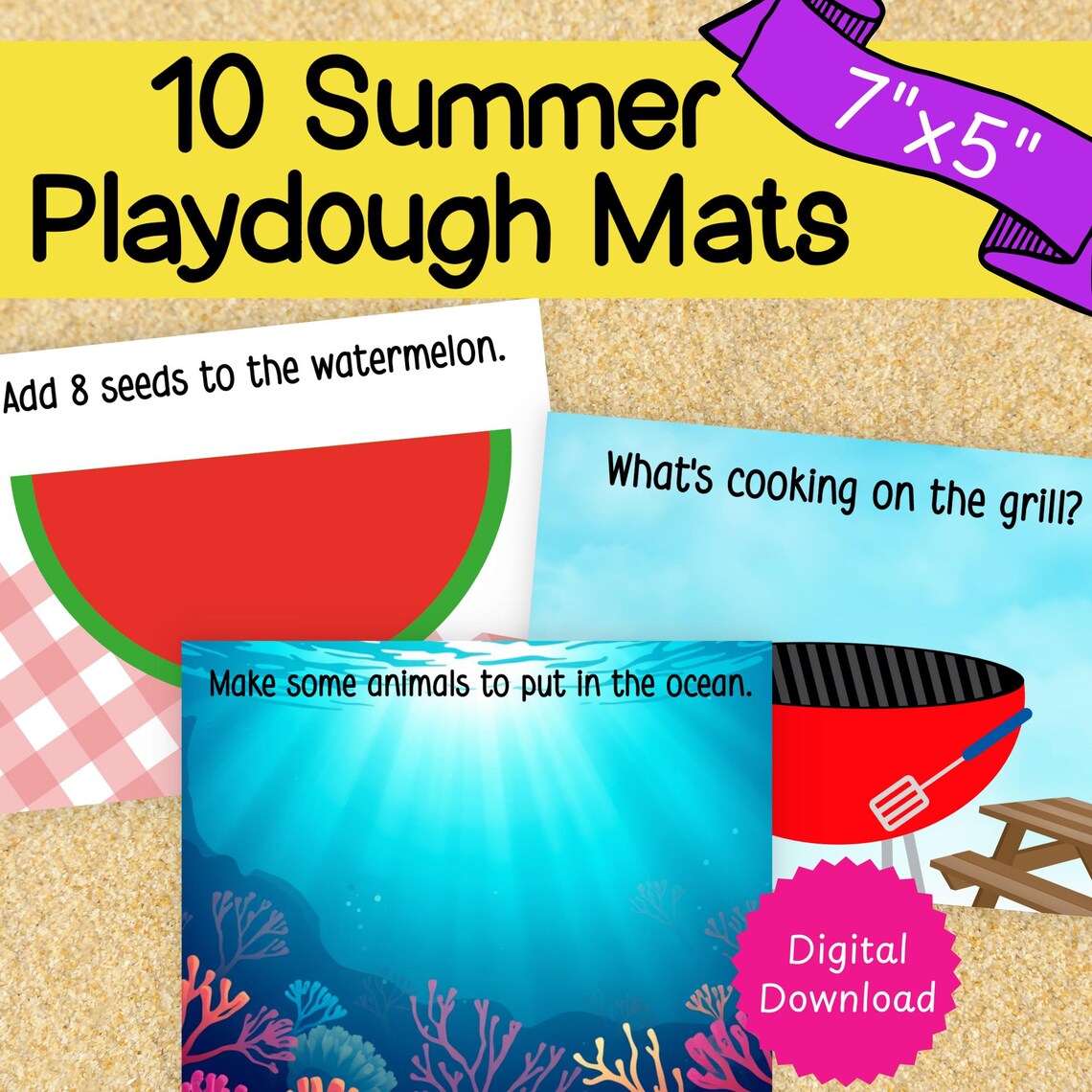 Summer Playdough Mats 7x5, Playdough Mats, Summer Printables, Beach ...