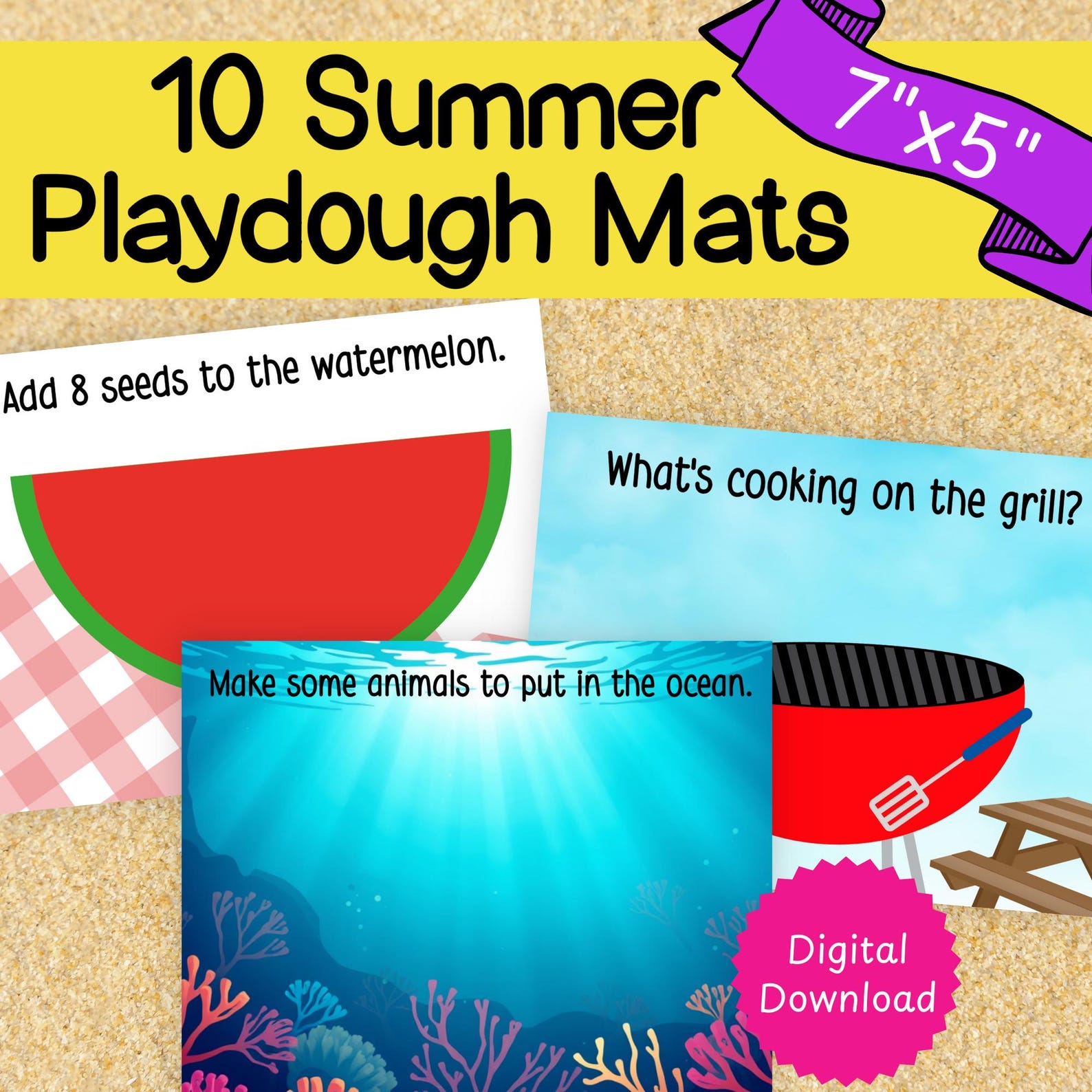 Summer Playdough Mats 7x5, Playdough Mats, Summer Printables, Beach ...